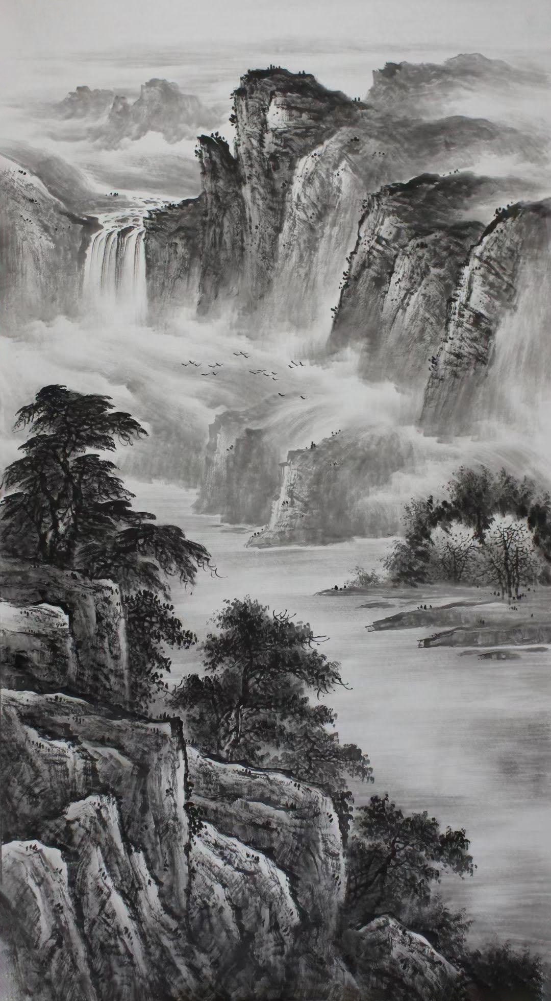 Original Shan Shui painting Hand-Painted Chinese Tai mountain | Etsy