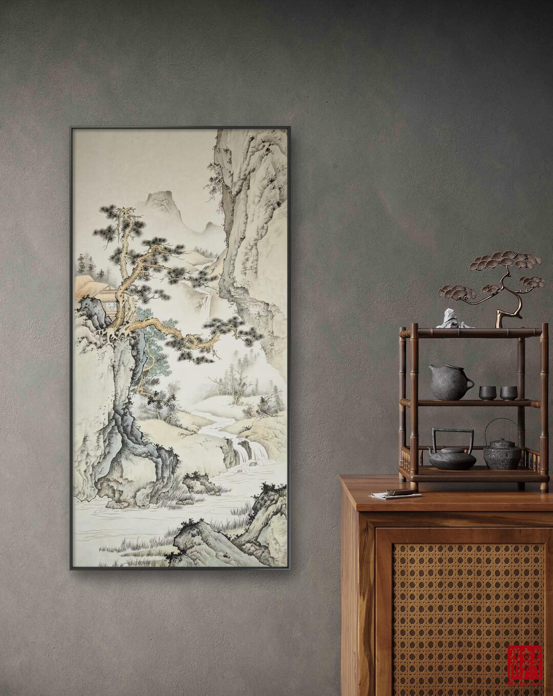 Large Vertical Chinese Landscape Painting on Xuan Paper, Hand-painted ...
