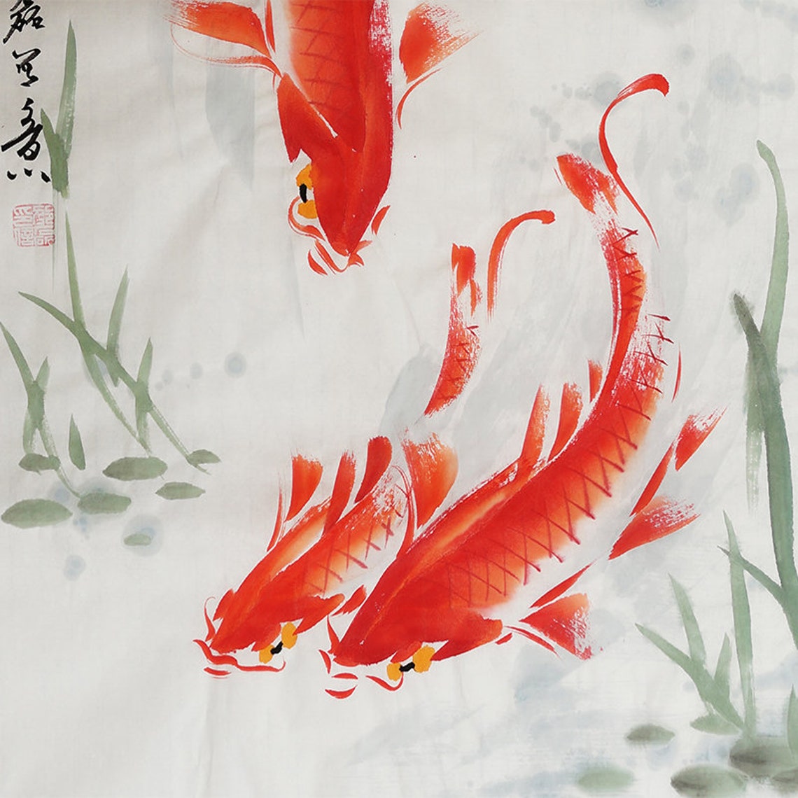 100% Hand-painted Chinese Watercolor Koi Fish Art Slender - Etsy