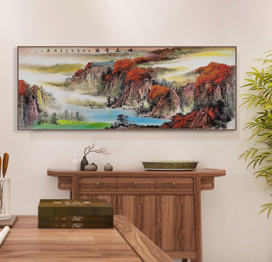 100% Hand-painted Shan Shui Painting, Original Chinese Autumn Scenery ...