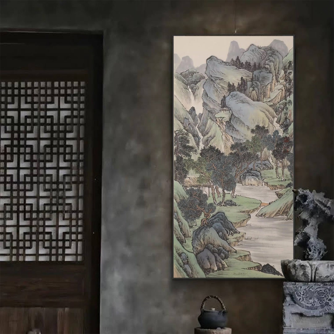 Hand-painted, Blue-green Shan Shui Painting, Chinese Artist Original ...
