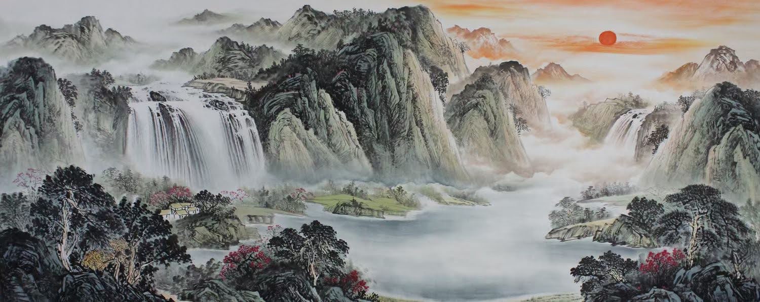 靠山風水畫 Support mountains Hand-painted Feng shui painting | Etsy
