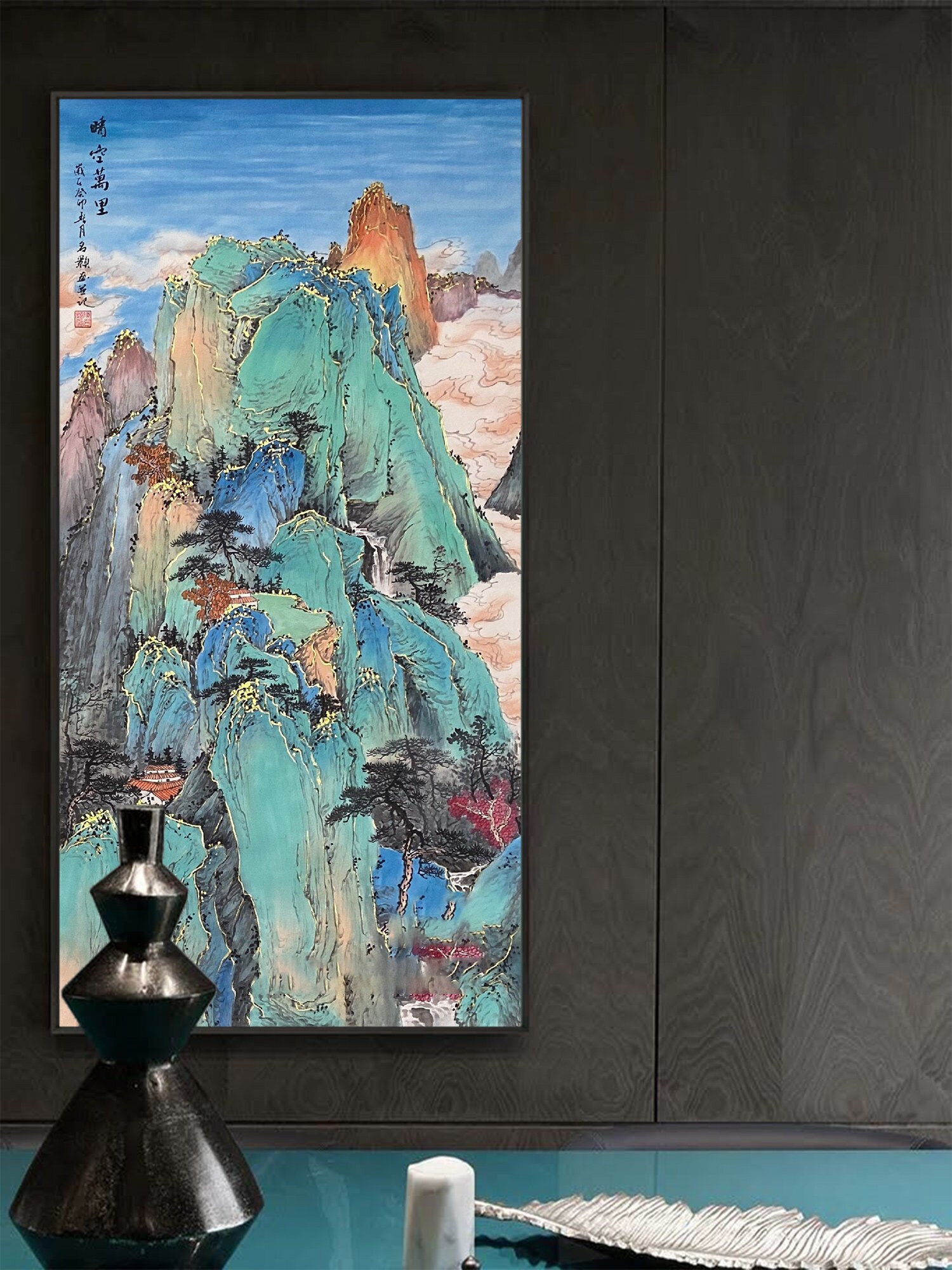 Blue Green Shan Shui Painting, Chinese Landscape Painting, Mineral ...