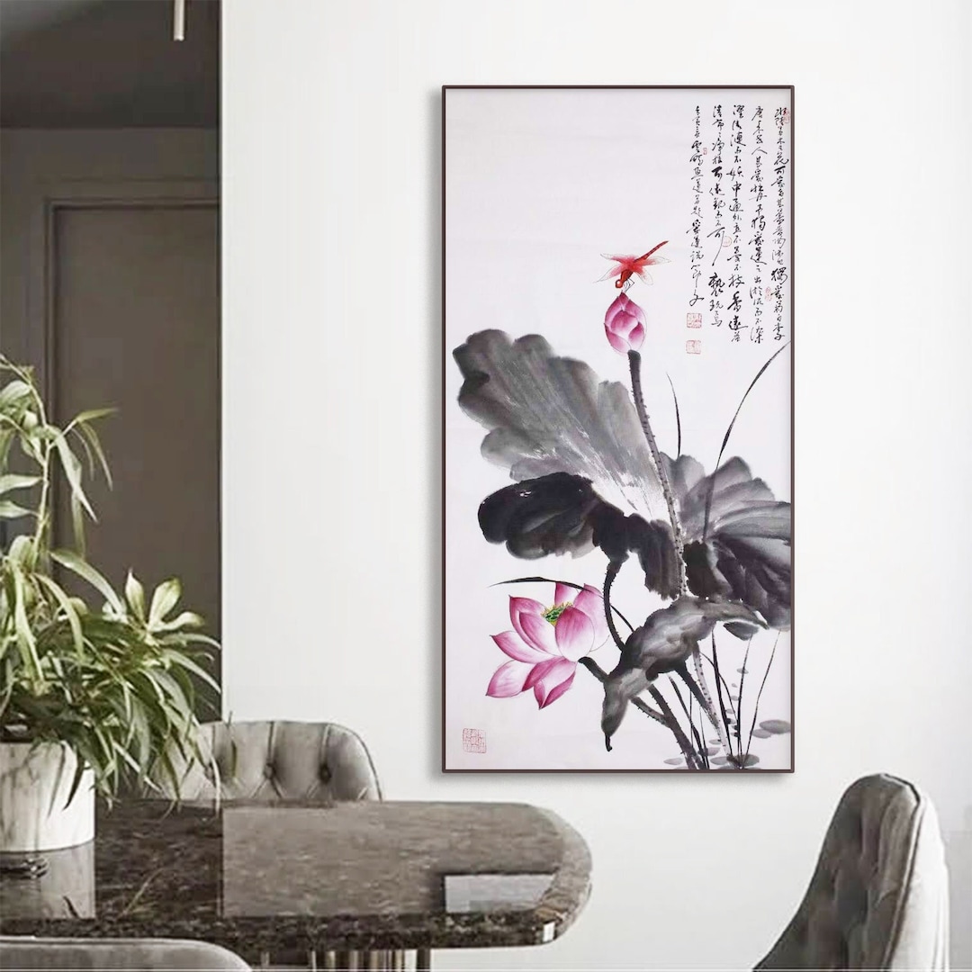 Freehand Style Ink Lotus Painting, Sumi E Lotus Art, Hand-painted ...