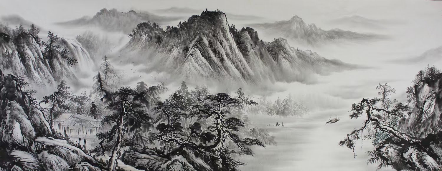 Authentic Hand-painted Chinese ink brush Landscape art | Etsy