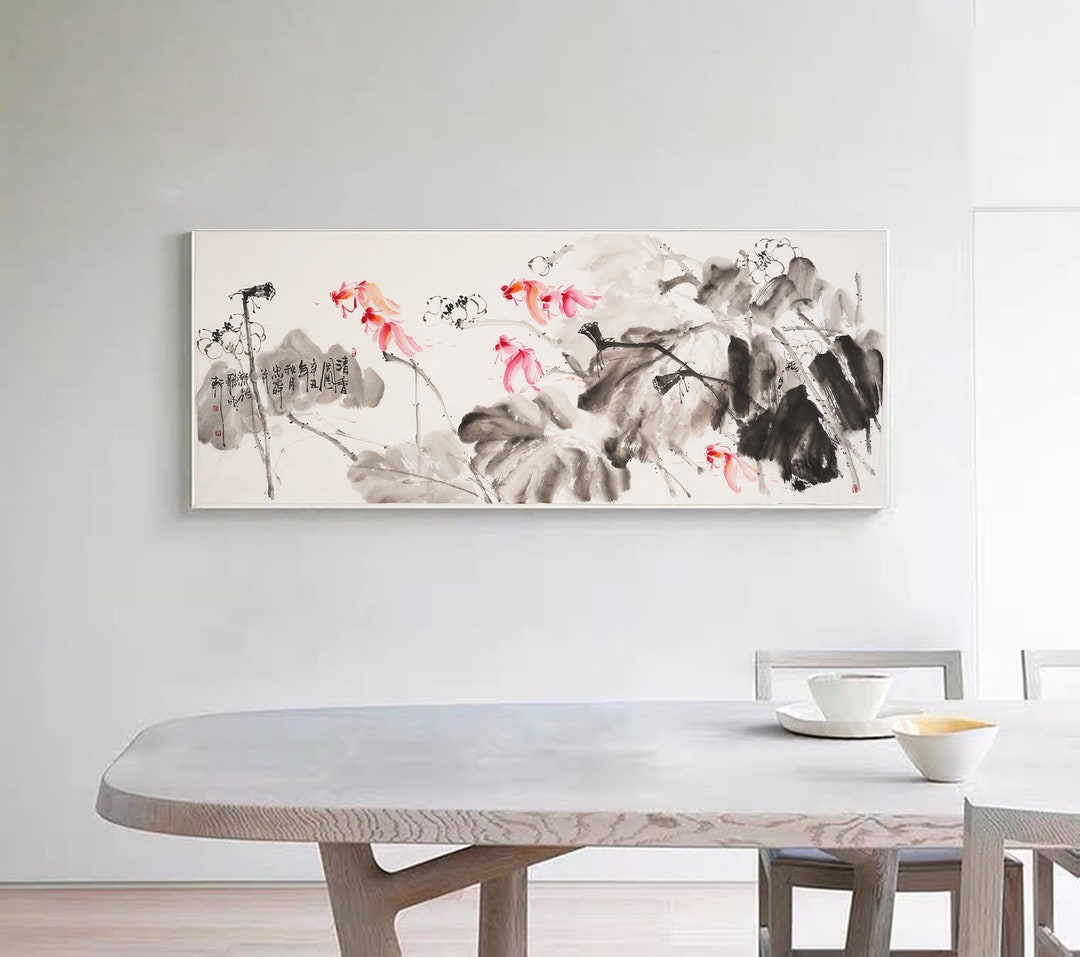 Authentic Chinese brush painting, Hand-painted ink wash lotus and ...