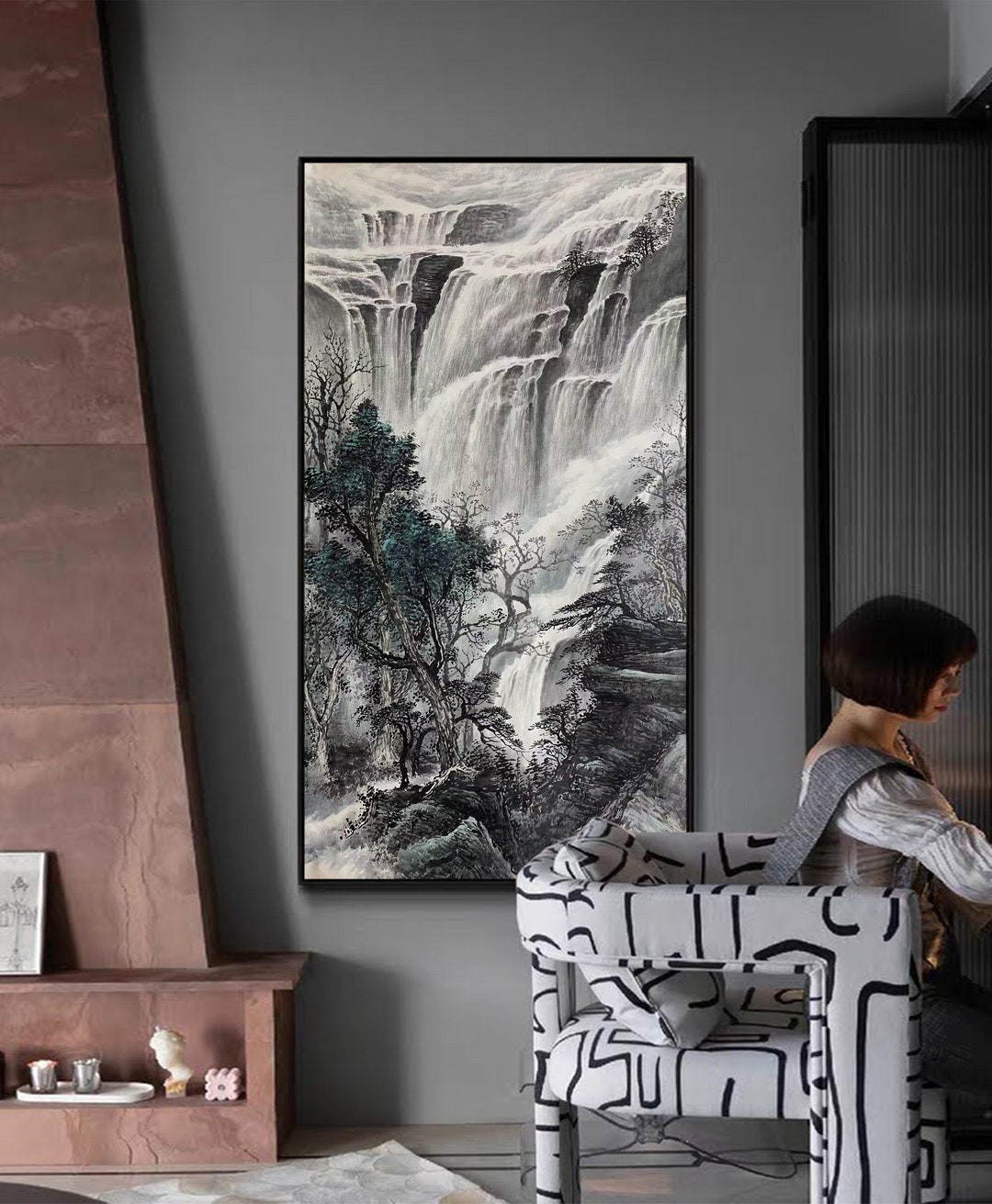 Extra Large Scale Vertical Shan Shui Painting, Vast Waterfalls ...