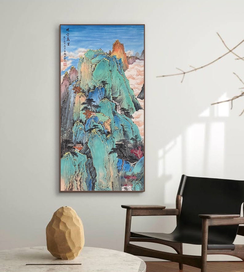 Blue Green Shan Shui Painting Chinese Landscape Painting - Etsy