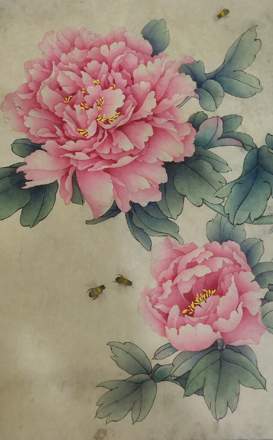 Hand-painted Chinese Mudan Peony Painting, Color on Cooked Xuan Paper ...