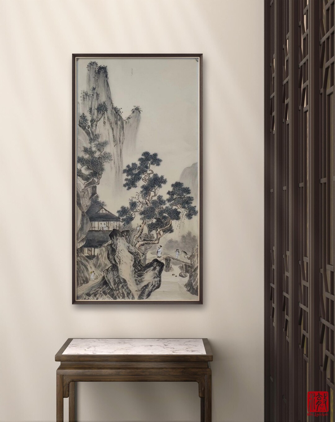 Authentic Hand Painted Chinese Landscape - ‘scholars’ Gathering in Pine ...