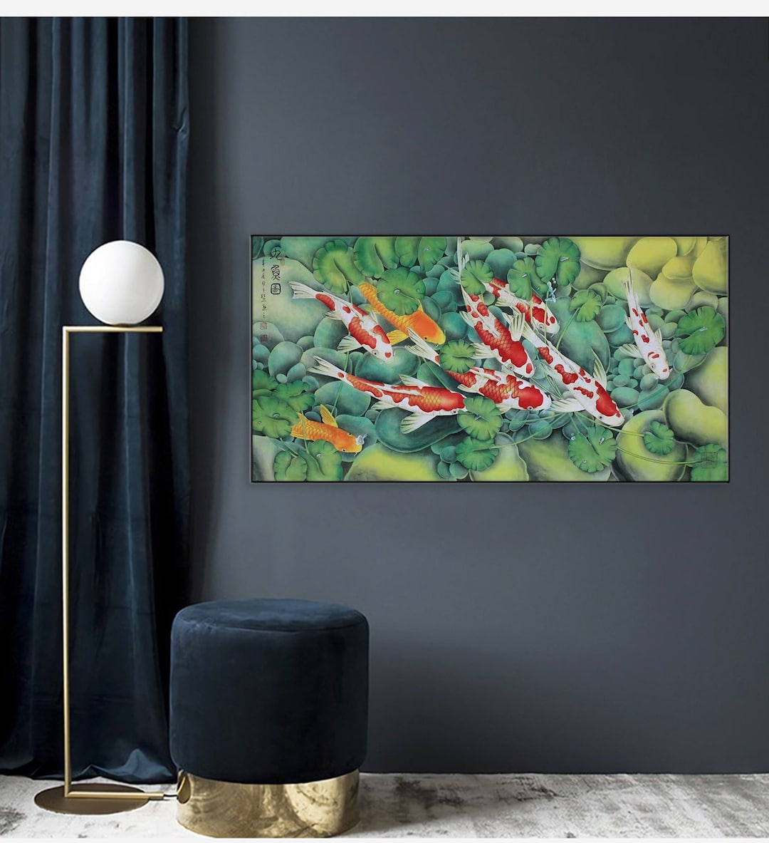 Hand-painted Nine Koi Fish Artwork, Original Meticulous Koi Fish ...