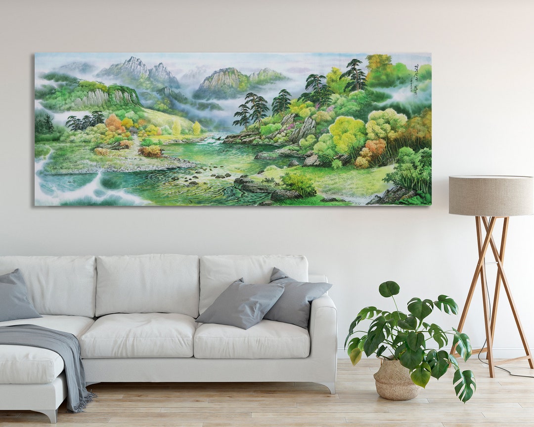 Large-scale Wide Landscape Paintings, Walk by the River, Original Hand ...