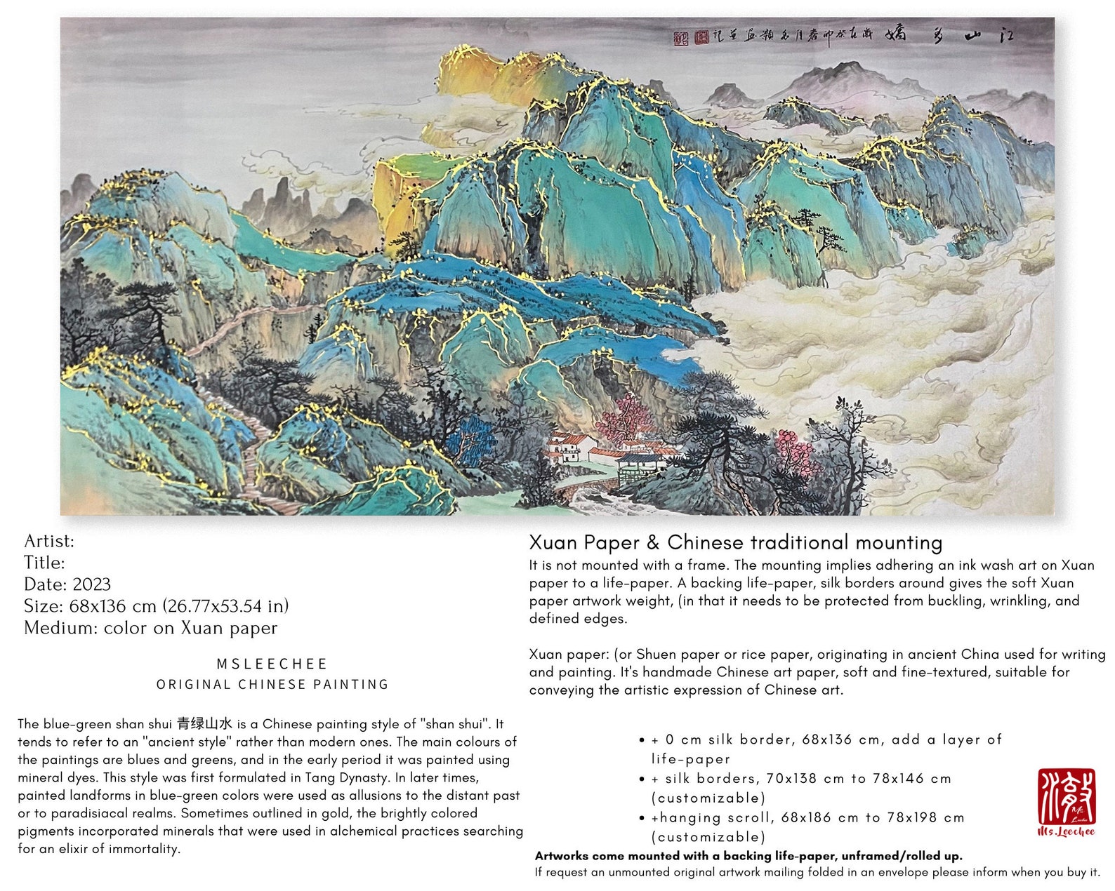 Blue-green Shan Shui Painting, Original Chinese Panting, Rich and ...