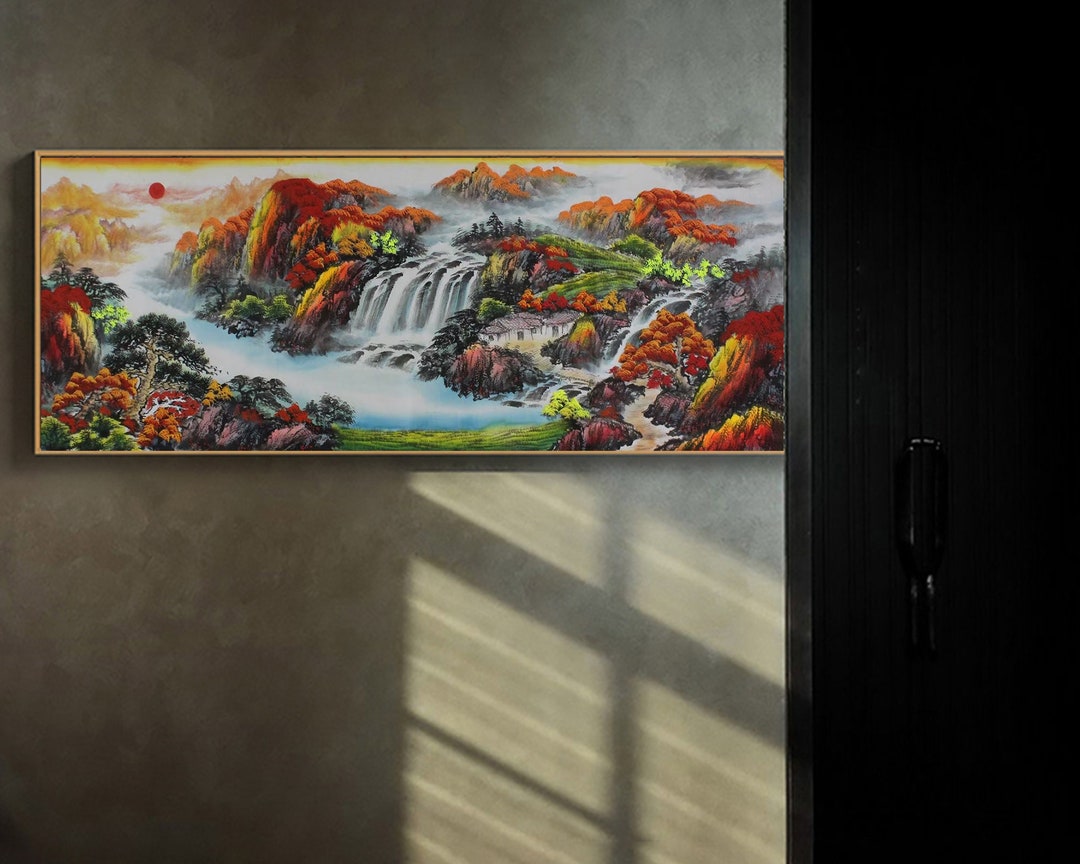 Autumn Landscape Painting by Hand, Hand-pinted Autumn Mountain Art ...