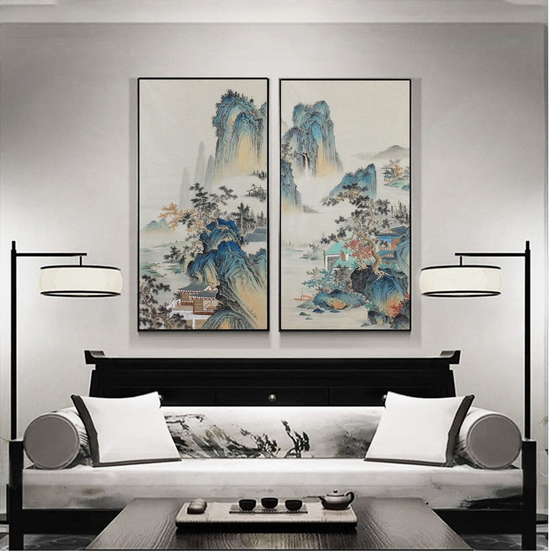 Hand-painted Chinese Traditional Landscape Painting, Large Vertical ...