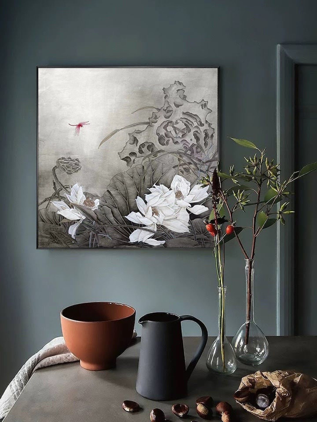 Senior Ash Painting, Original Lotus Art, Chinese Meticulous Painting ...