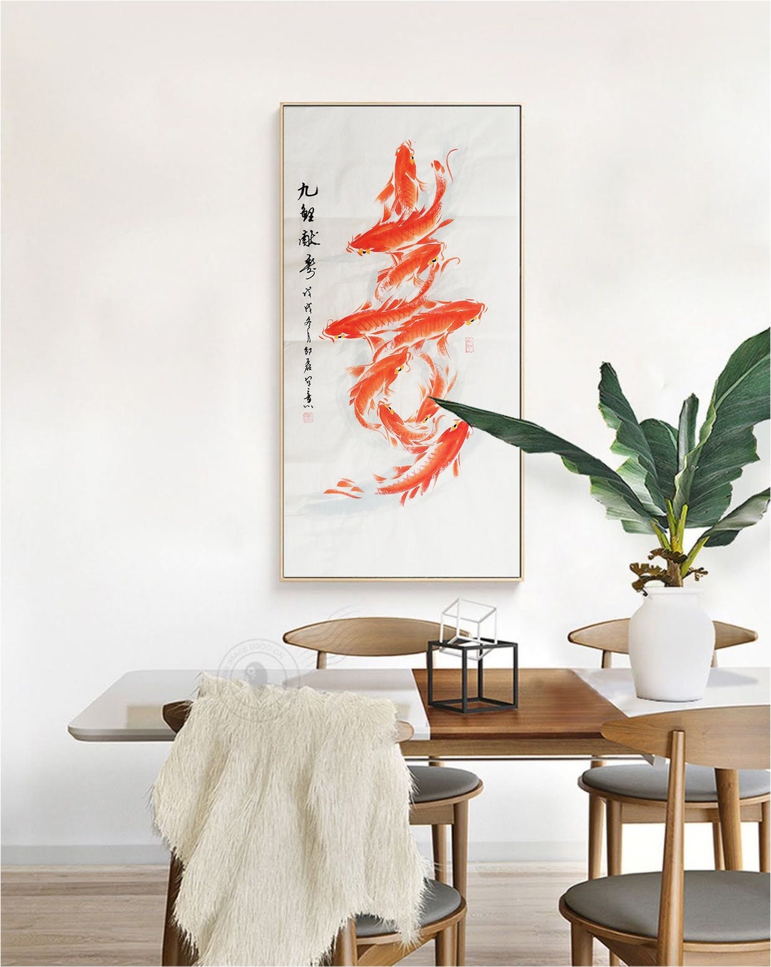 Hand-painted Ink Wash Koi Fish, Original Asian Watercolor Koi Painting ...