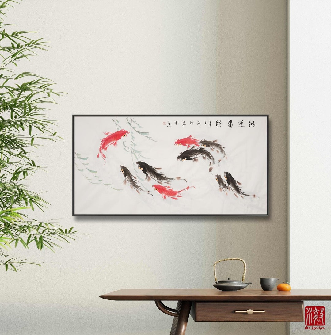 Hand-painted Ink Wash Koi Fish Painting, Original Koi Brush Painting ...