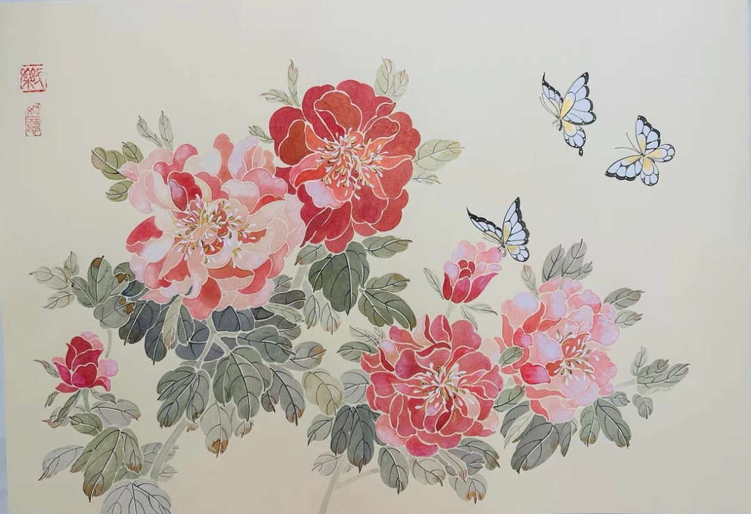 Chinese National Flower - Moutan Peony, Original Hand-painted Brush ...