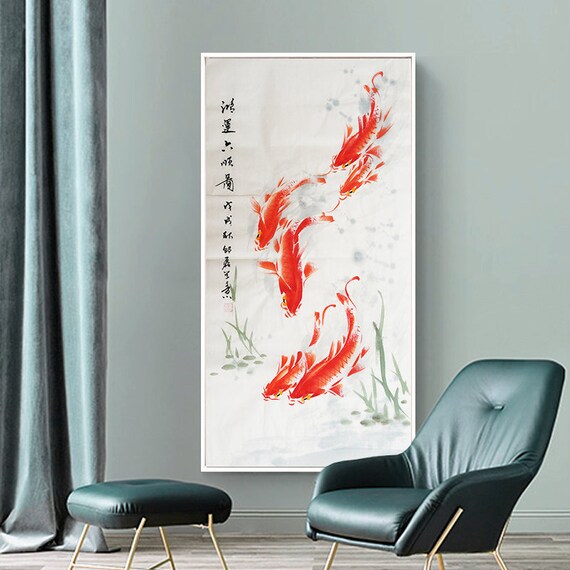 100% Hand-painted Chinese watercolor koi fish art Slender | Etsy