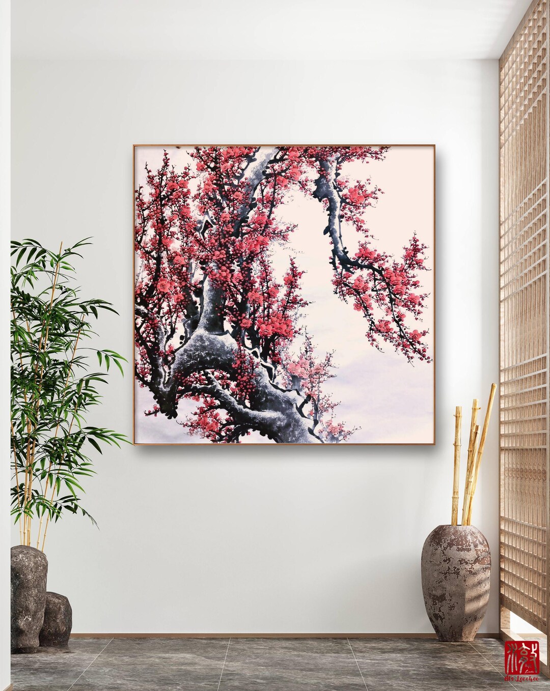 Authentic Hand Painted Chinese Ink Art - ‘crimson Plum Blossoms in Snow ...