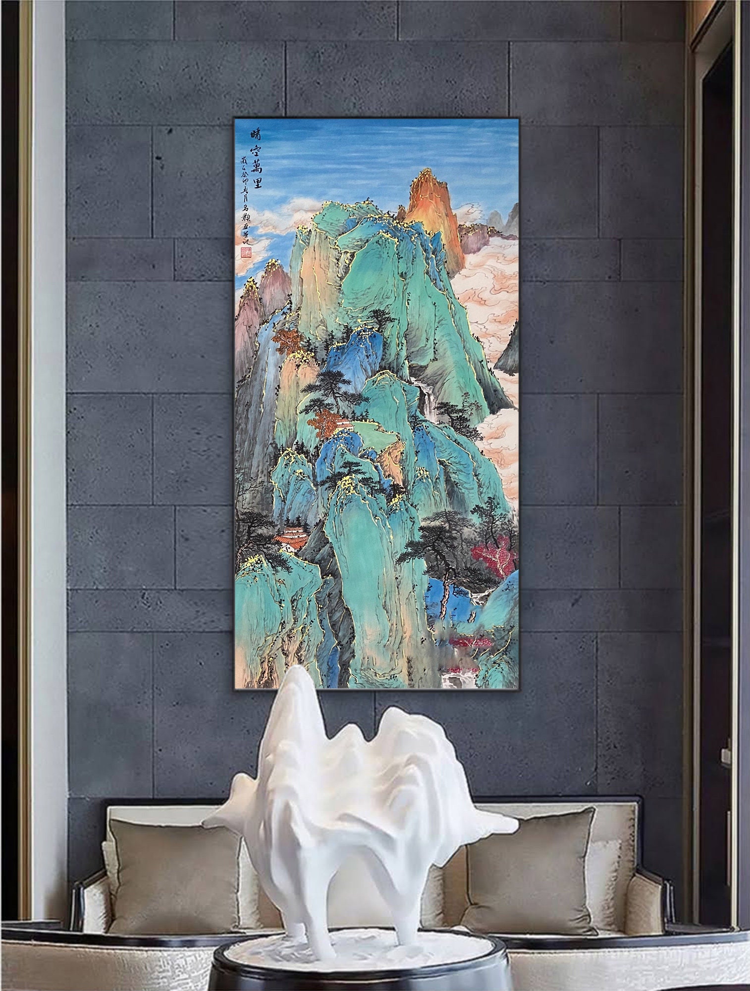 Blue Green Shan Shui Painting, Chinese Landscape Painting, Mineral ...