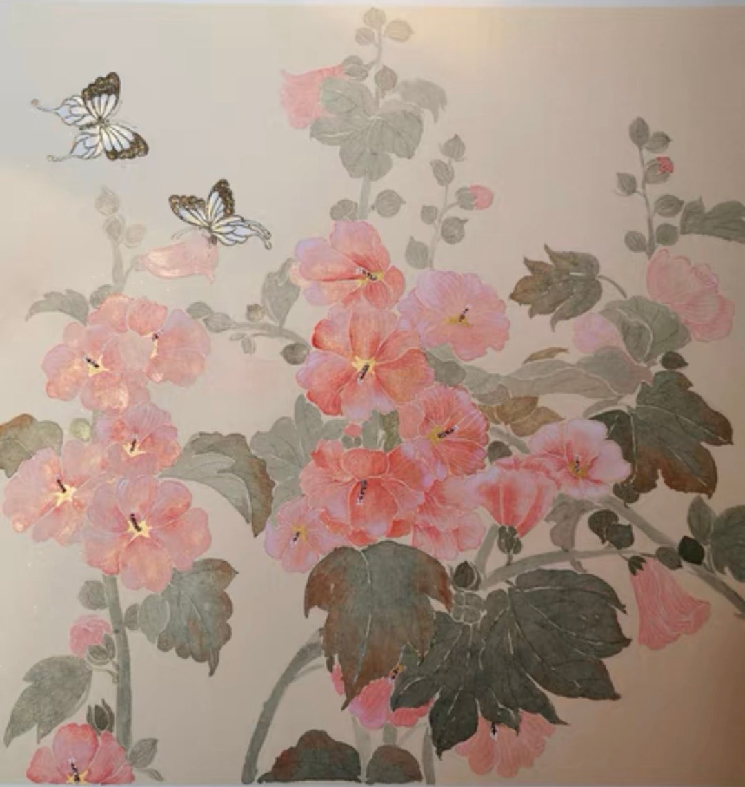 Original Hand-painted, Hibiscus Rosa-sinensis Art With Golden Powder ...