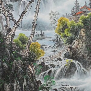 Original Waterfalls Painting, Hand-painted Chinse Landscape Painting ...