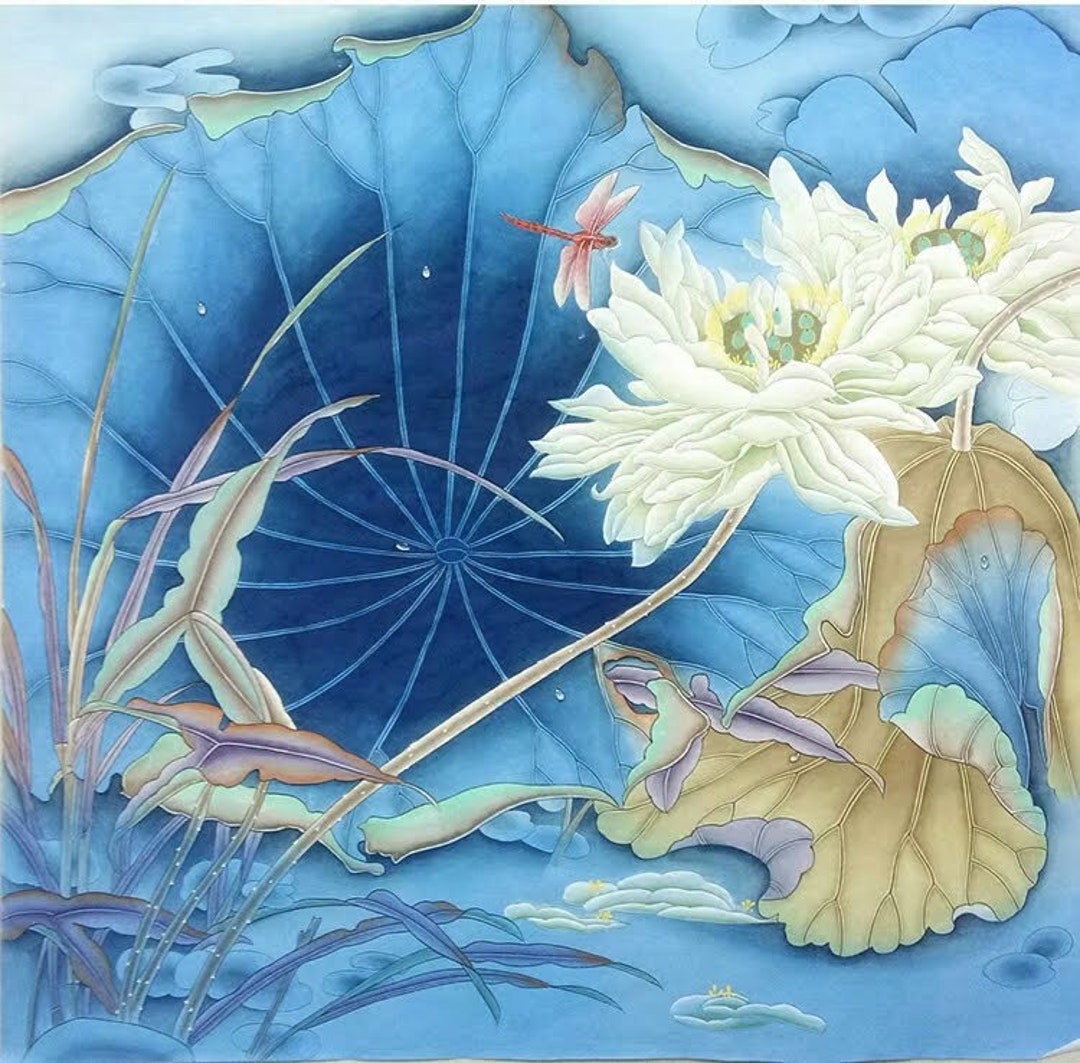 White Lotus Original Chinese Gongbi Painting East Asian - Etsy