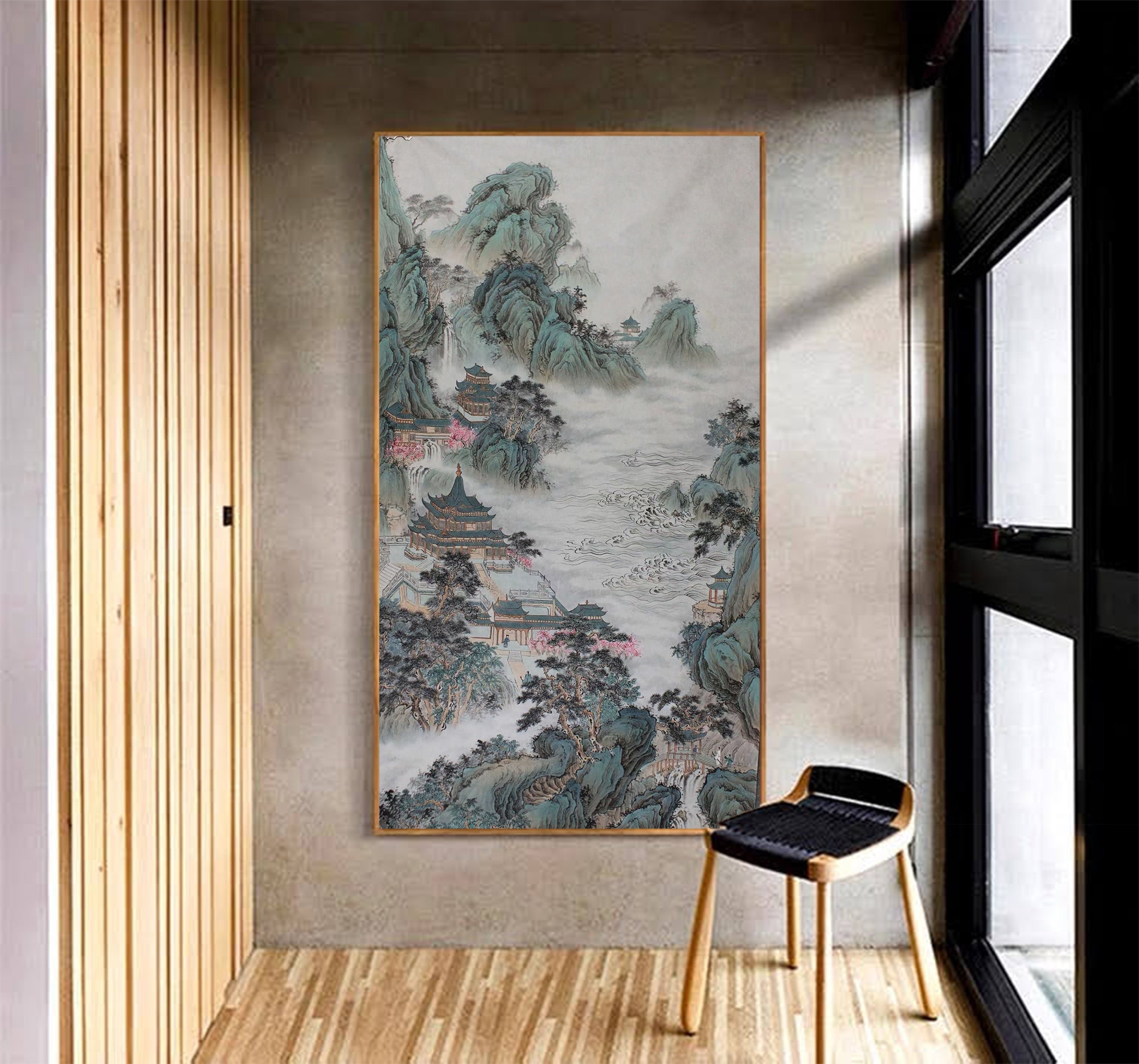 Large Vertical Hand-painted Gongbi Jiehua, Authentic Chinese ...