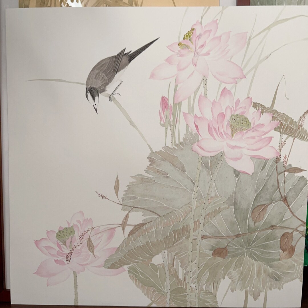 Lotus and Bird, Mogu Bird and Flower Painting, Hand-painted, Original ...