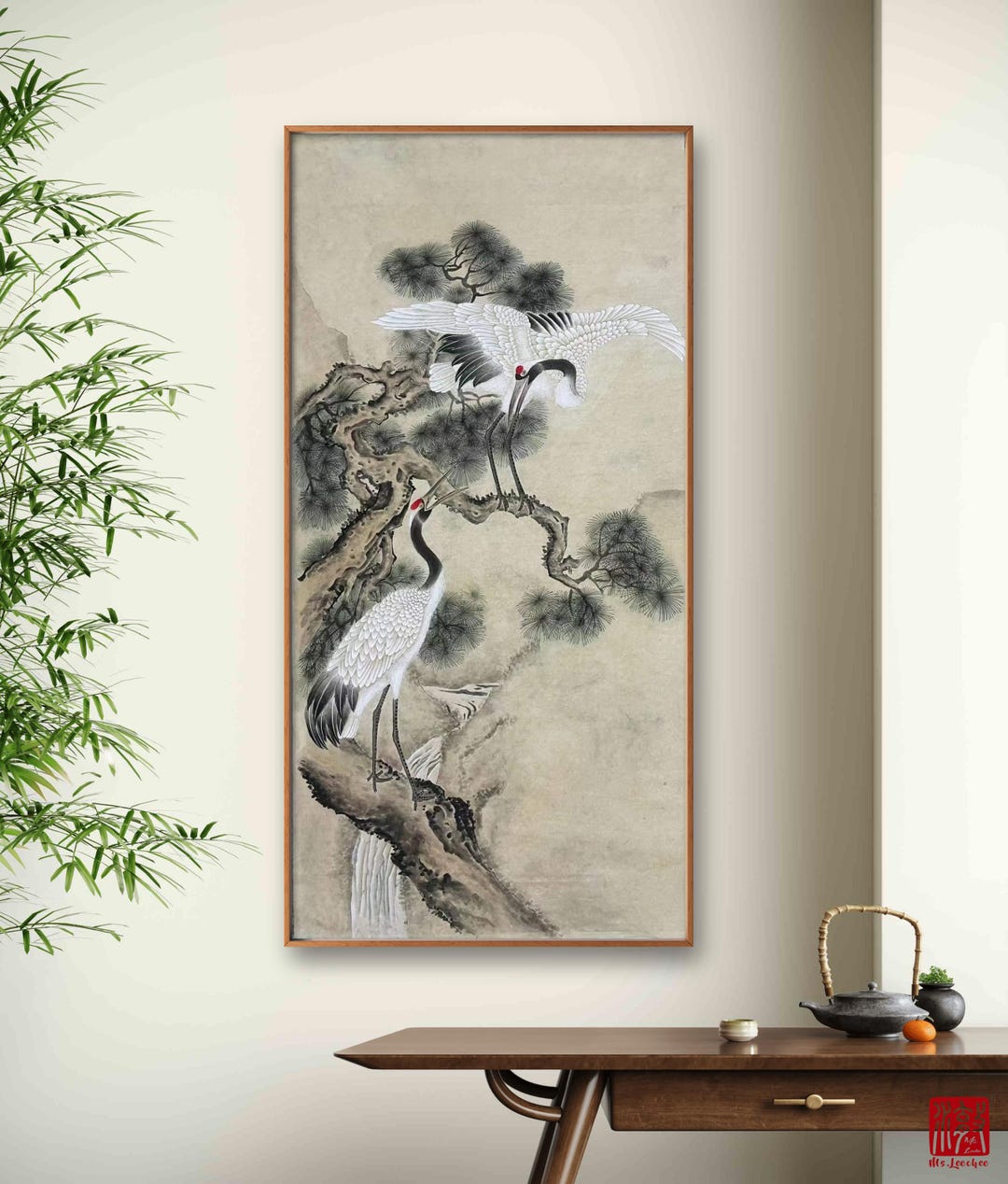 Original Chinese Crane and Pine Painting on Xuan Paper | Authentic Hand ...