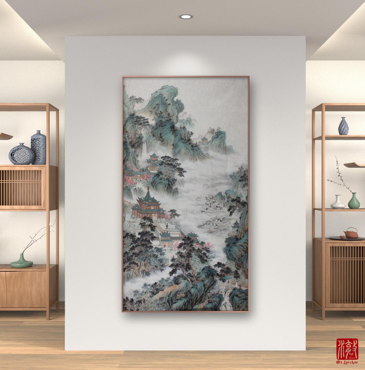 Large Vertical Hand-painted Gongbi Jiehua, Authentic Chinese ...