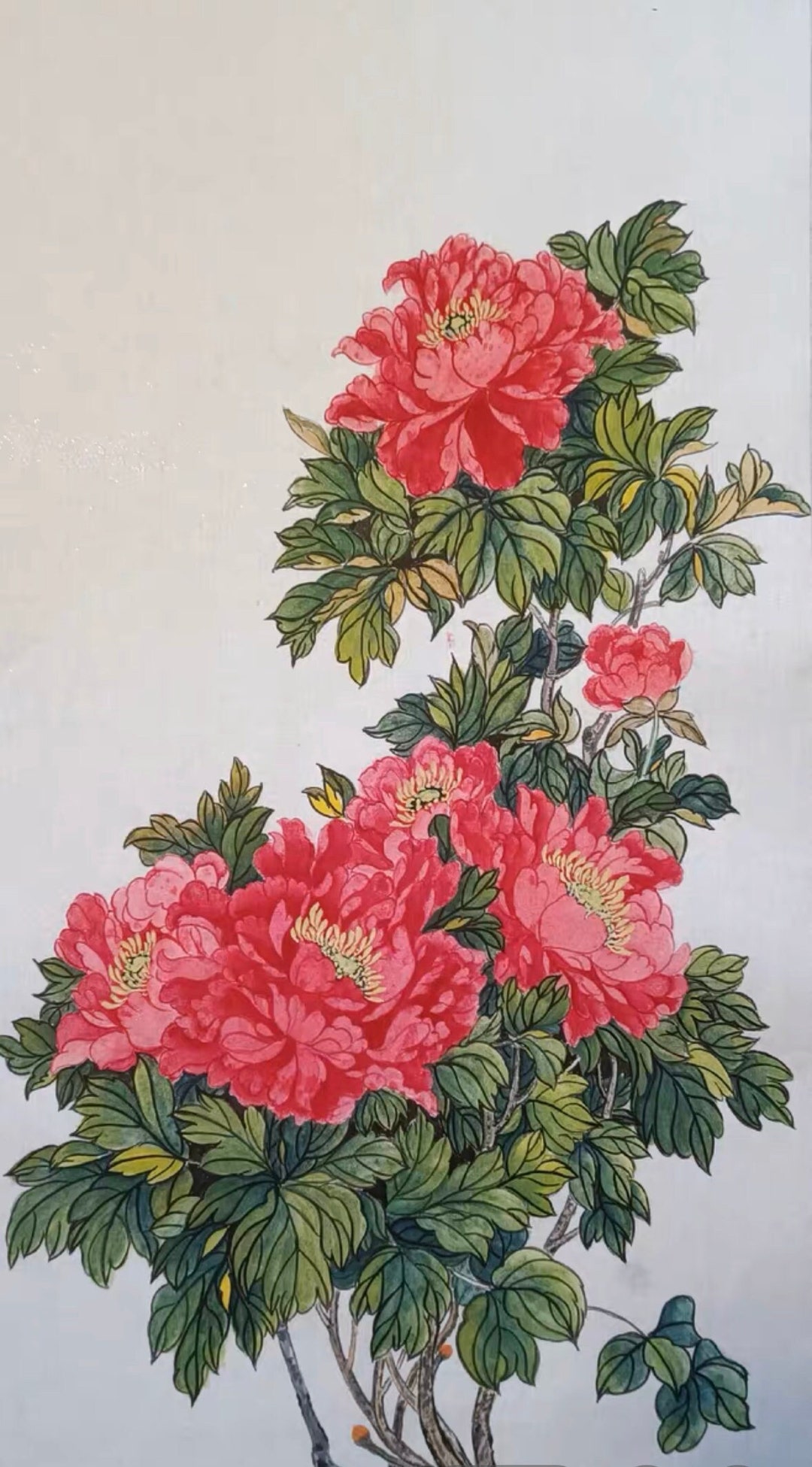 Red Peony Flowers Watercolor Painting, Original Hand-painted Mudan ...