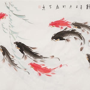 Hand-painted Ink Wash Koi Fish Painting, Original Koi Brush Painting ...
