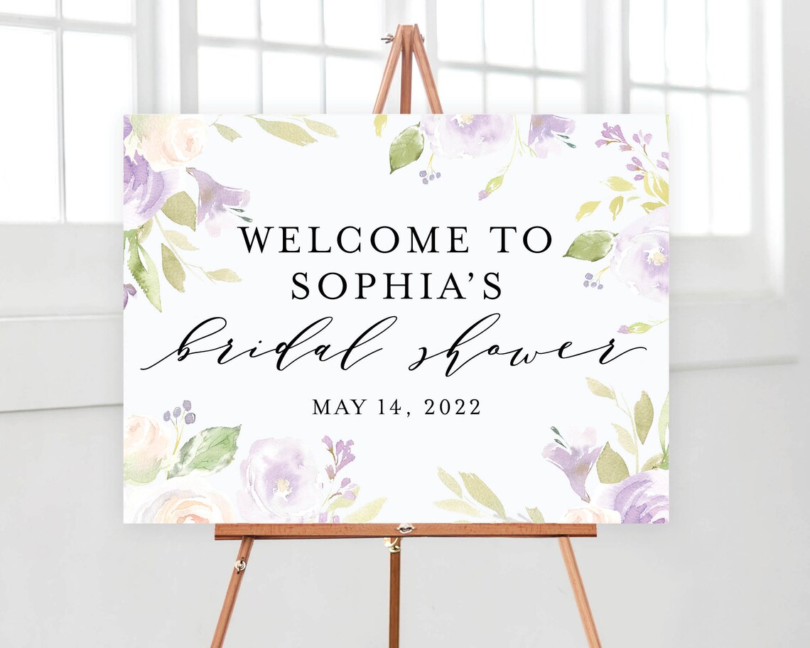 Purple Greenery Romantic Floral Welcome Sign Large Sign, Wedding Bridal ...
