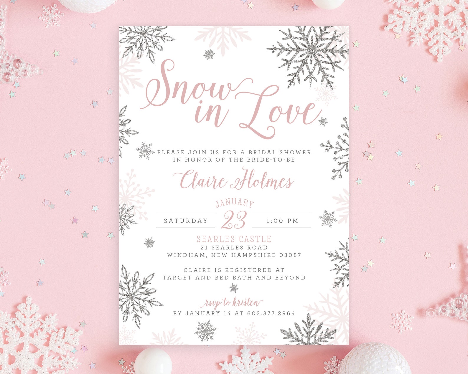 Snow in Love Winter Snowflakes Bridal Shower Invitation Invite - Etsy