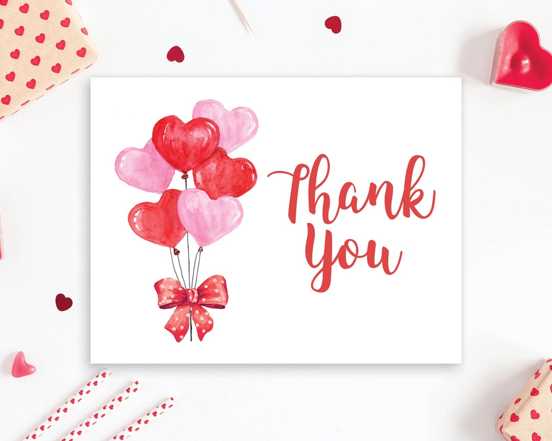 Valentine's Day February Hearts Pink Red Love Flat or Folded Thank You ...