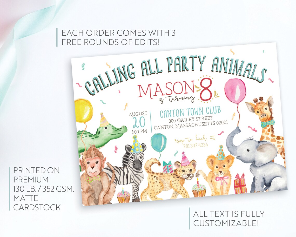 Calling All Party Animals Birthday Party Invitation Boy or - Etsy