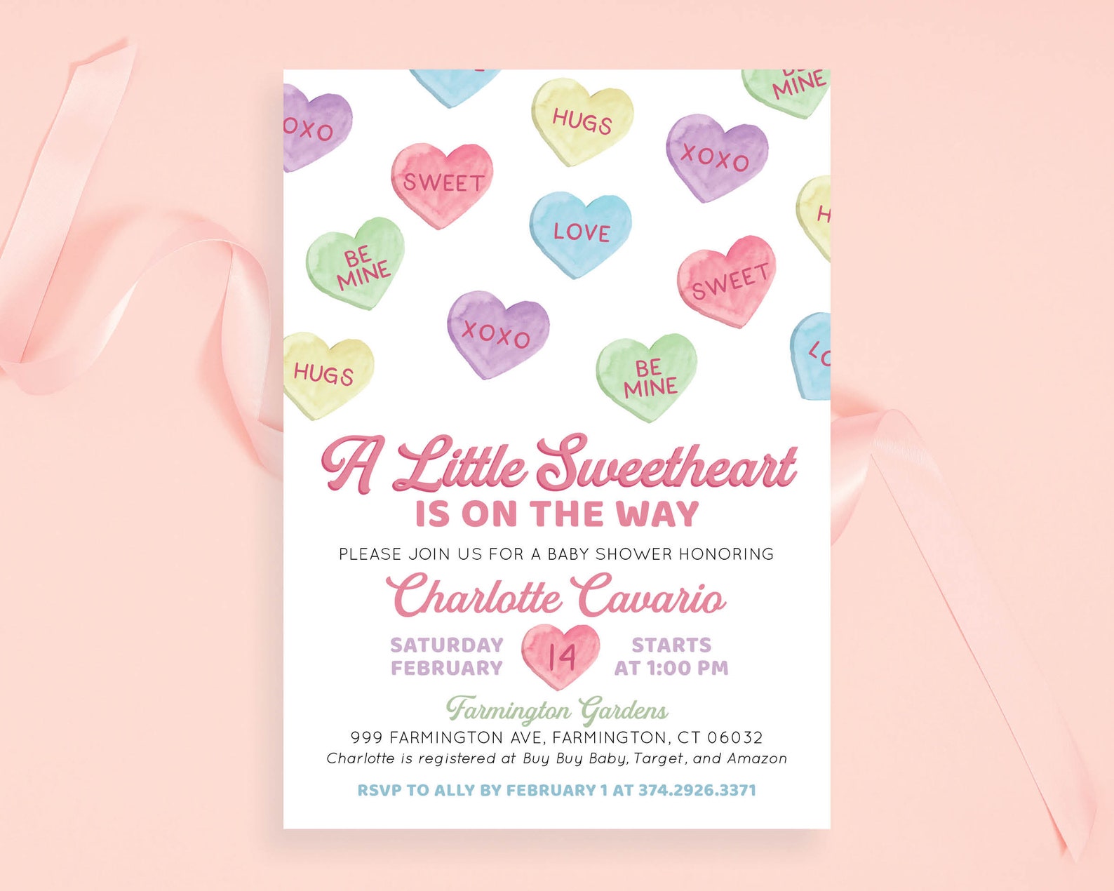 A Little Sweetheart is on the Way Baby Love Heart Girl Shower ...