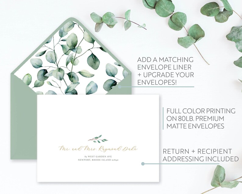 Eucalyptus Greenery Leaves Green Gold Invitation Reply Card | Etsy