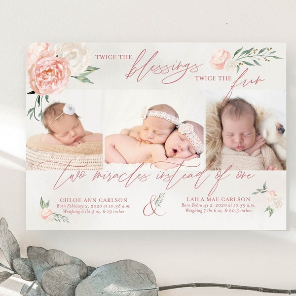 Birth Announcement Cards for Twins - Etsy