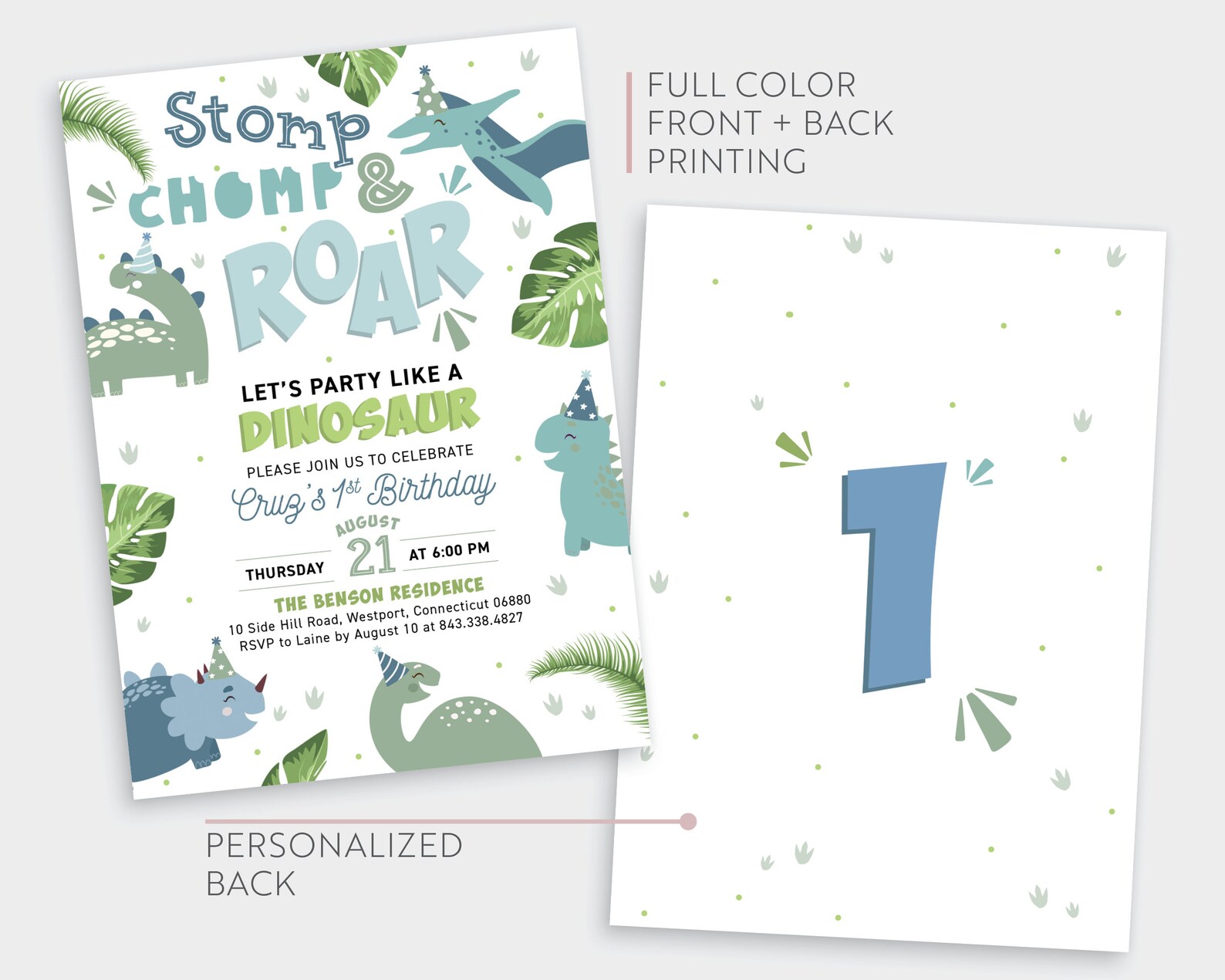 Stomp Chomp Roar Pary Like a Dinosaur Boy Blue Green Kid Any - Etsy