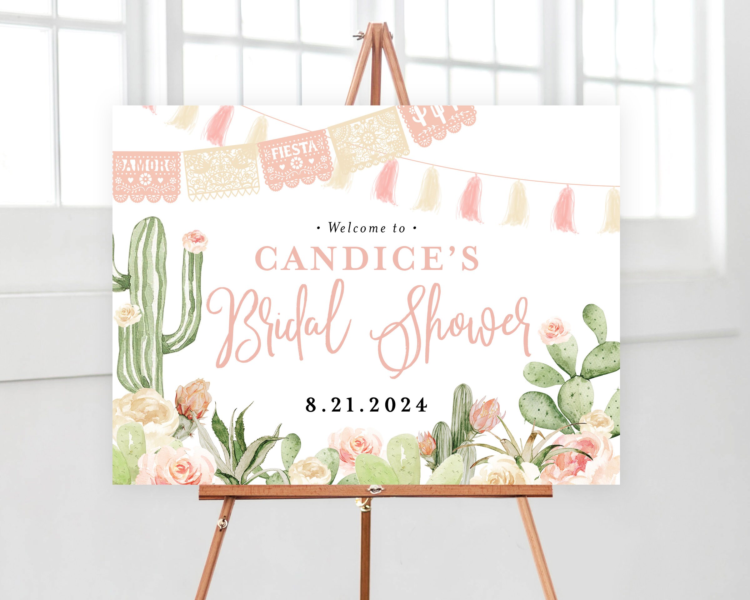 Fiesta Taco Cactus Floral Pink Yellow Large Welcome Sign Baby | Etsy