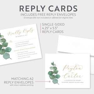 Eucalyptus Greenery Leaves Green Gold Invitation, Reply Card, and ...