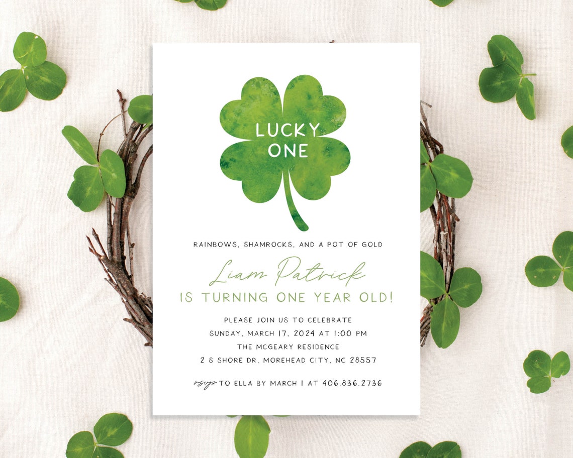 Lucky ONE First Birthday Invitation Modern Girl St. Patricks | Etsy