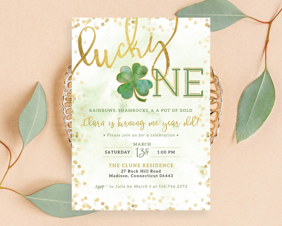 Lucky ONE First Birthday Invitation St. Patricks Day Birthday March ...