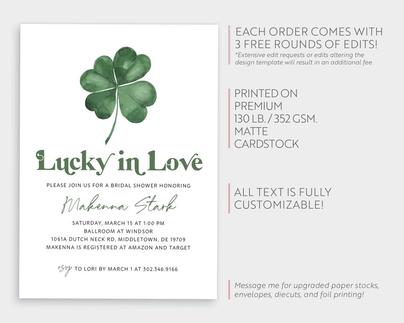 Lucky in Love St. Patrick's Day March Simple Green Shamrock Day Bridal ...