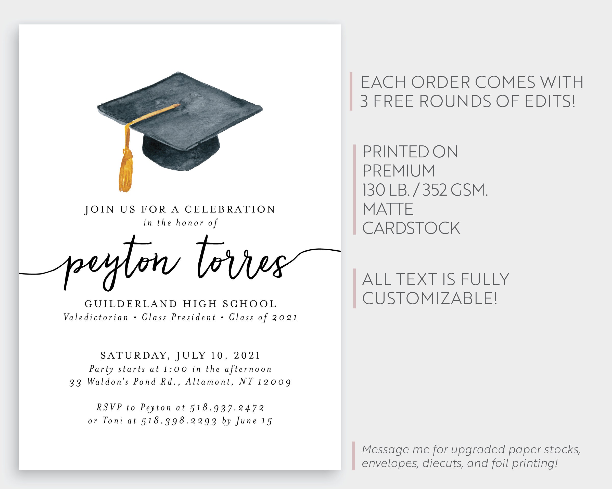 Graduation Cap Party Invitation Announcement Card Class of | Etsy