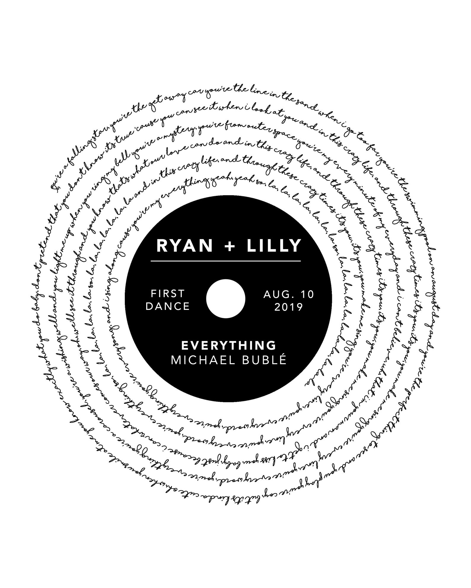 Vinyl Record Song Lyrics Personalized Custom Print, 1st Wedding ...